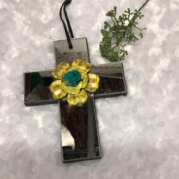 Kirklands | Art | Vintage Wall Hanging Mirrored Wall Cross With Yellow ...